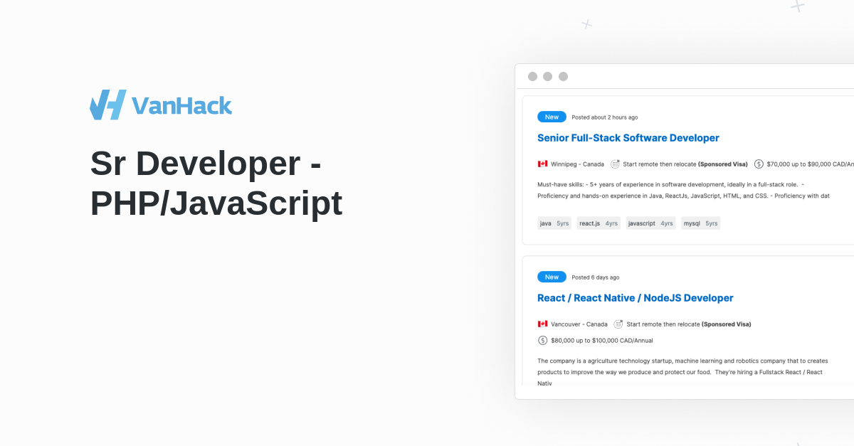 Sr Developer - PHP/JavaScript - VanHack